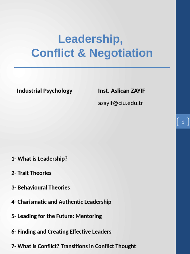 9 - Leadership, Conflict and Negotiation | PDF | Leadership | Social Psychology