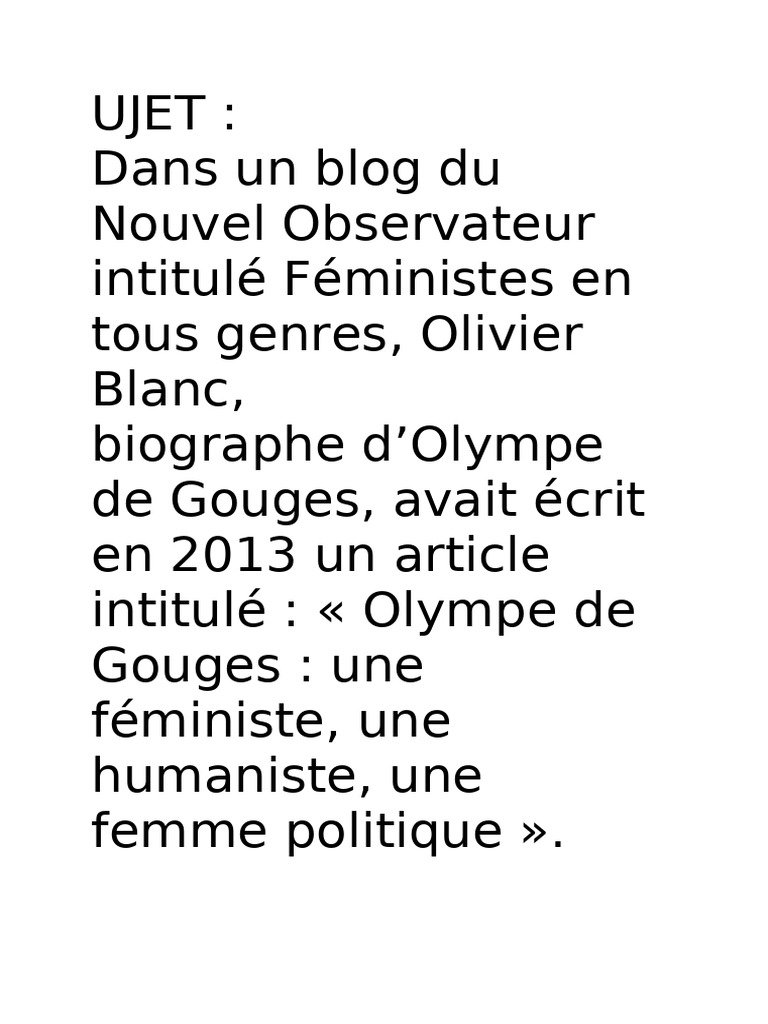 Olympe de Gouges : féministe et humaniste | PDF | Féminisme | Études ...