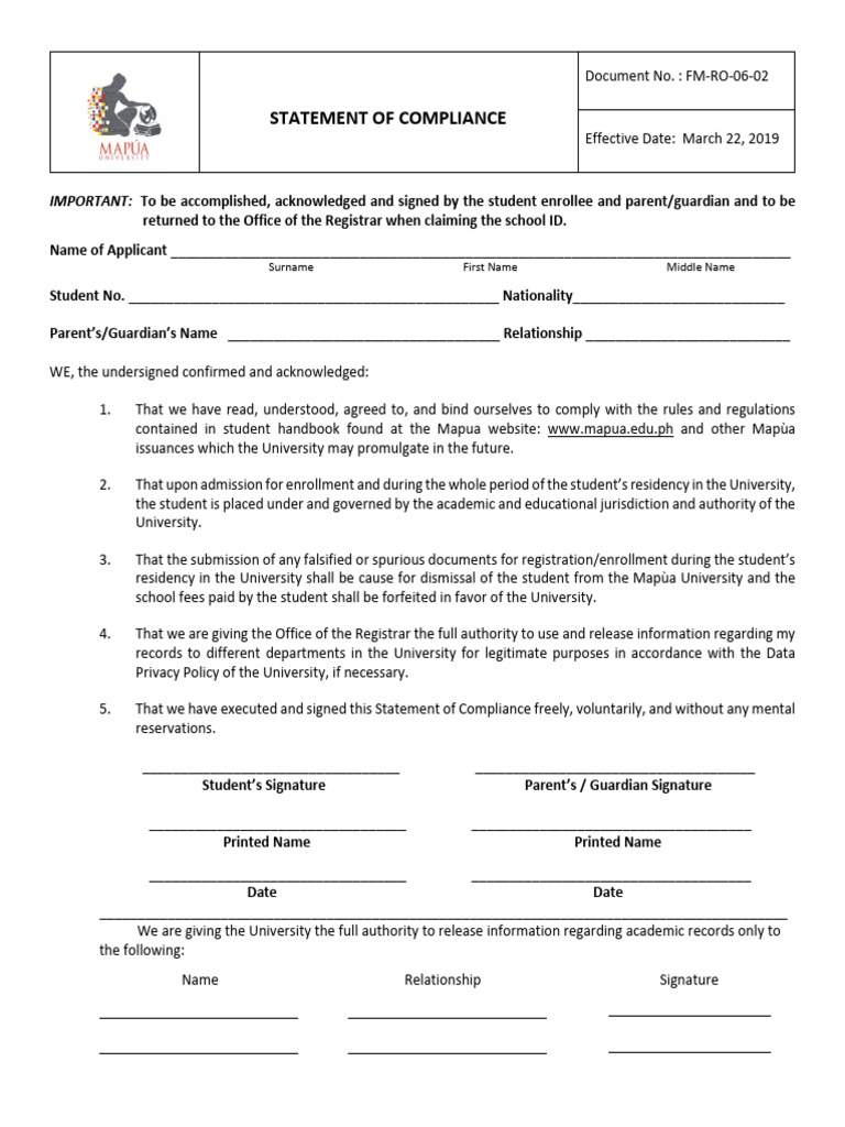 FM-RO-06-02_-_STATEMENT_OF_COMPLIANCE | PDF | Justice | Crime & Violence