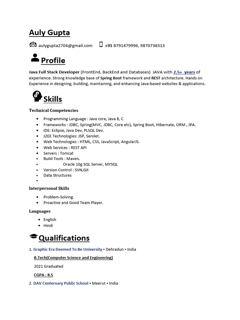 AulyGupta Resume | PDF | Java (Programming Language) | Computing