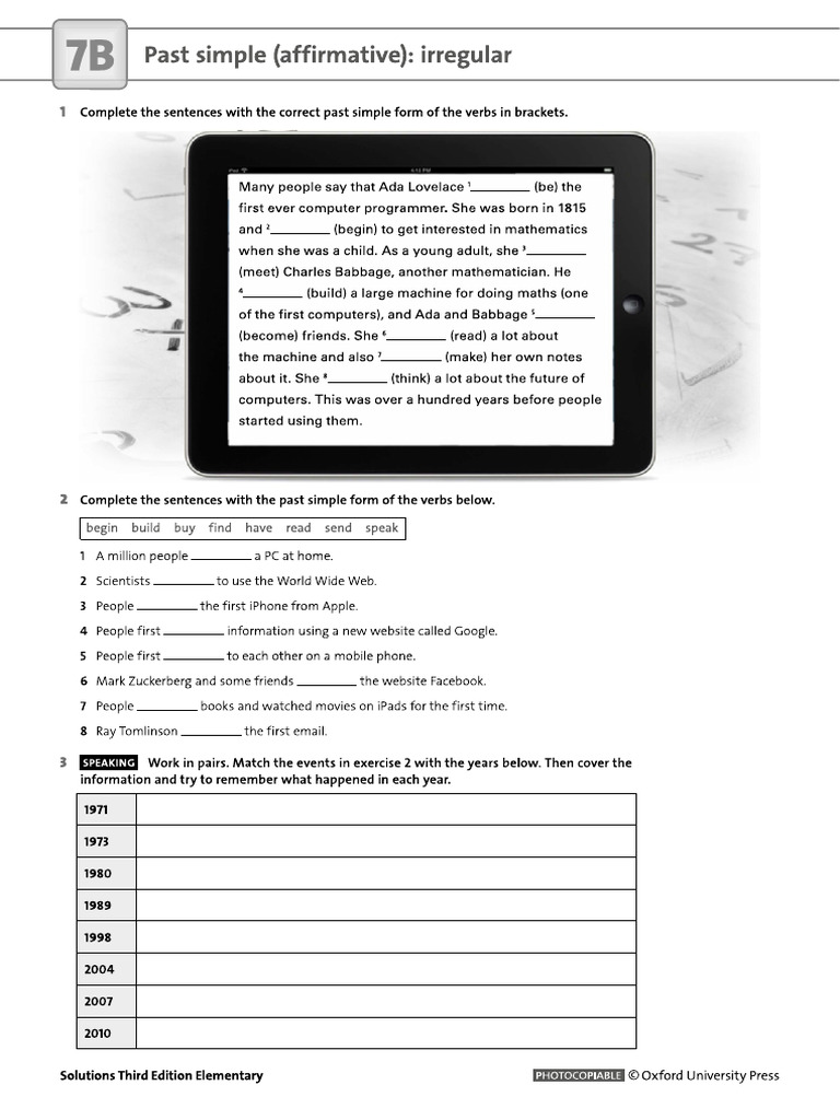 08.1 Past Simple Exercise Irregular | PDF