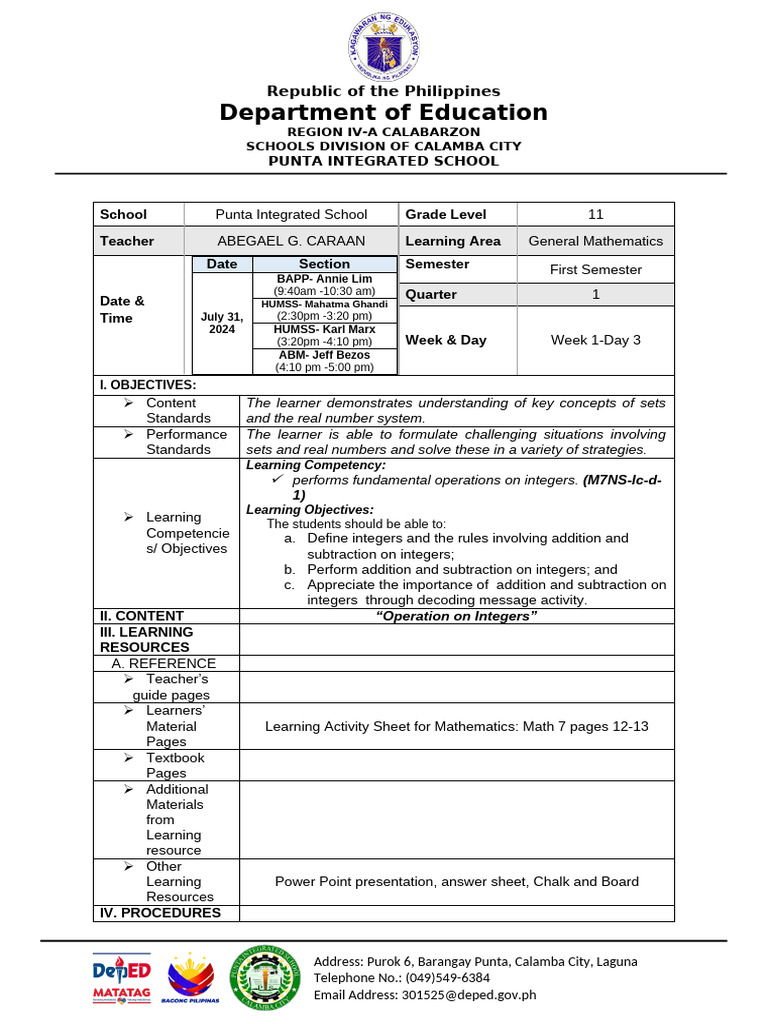 Basic-Gen Math D1-W1 | PDF | Integer | Mathematics