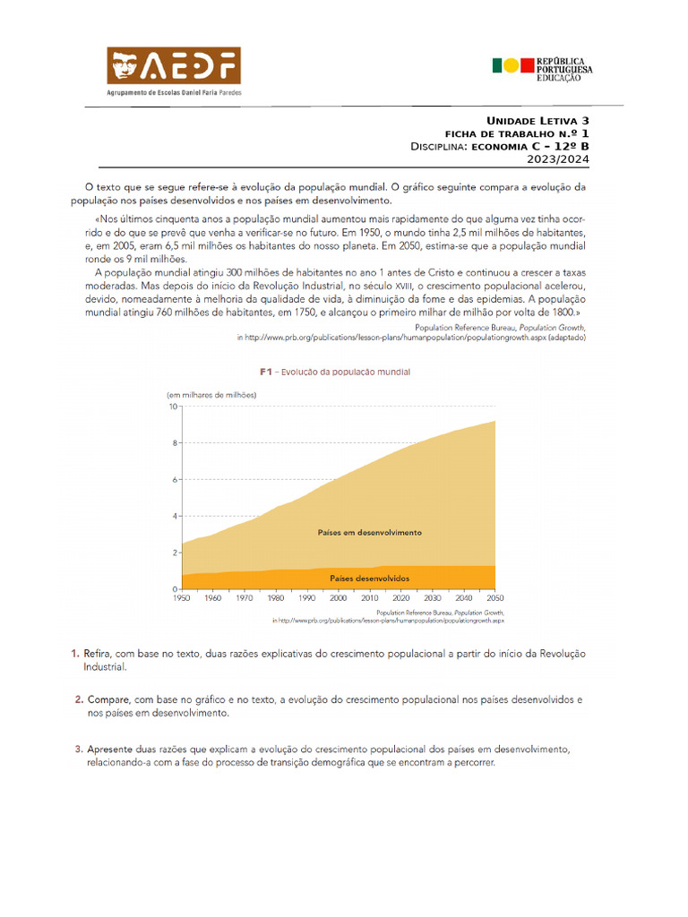 Tema 3_Ficha de trabalho 1 | PDF