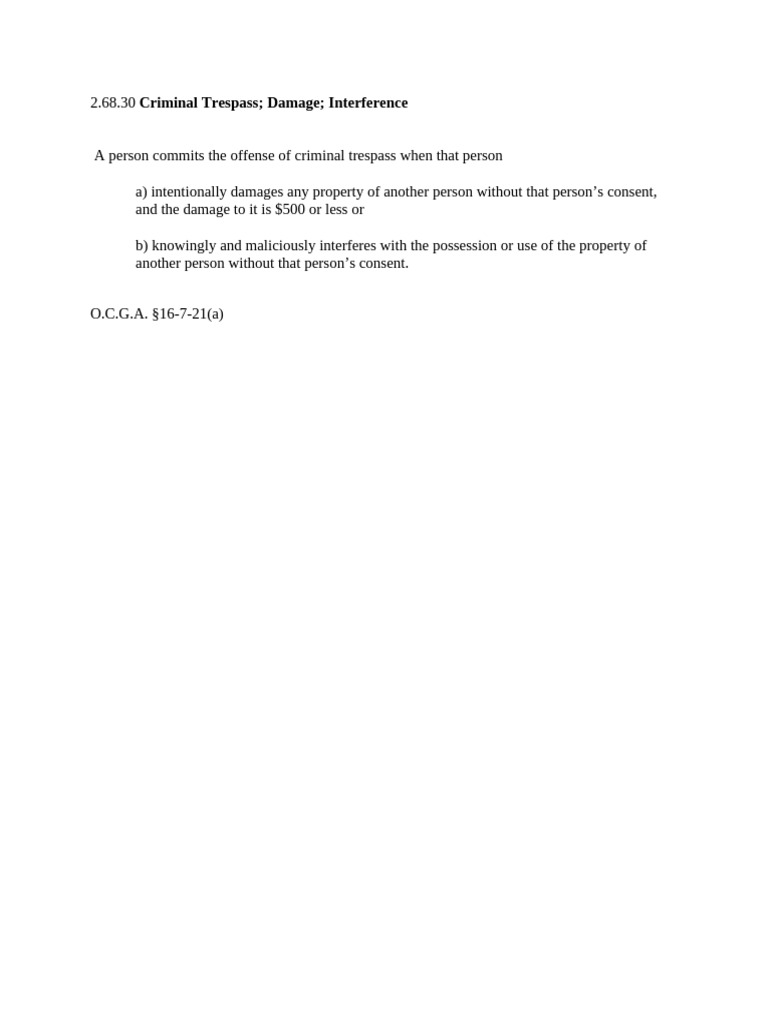 Criminal Trespass and Property Damage Laws | PDF