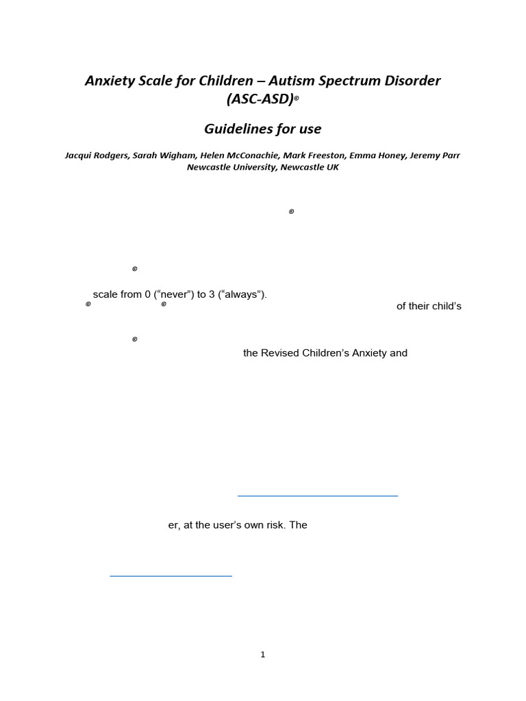Scoring Guidelines ASC-ASD Parent Child Versions | PDF | Anxiety | Human Diseases And Disorders