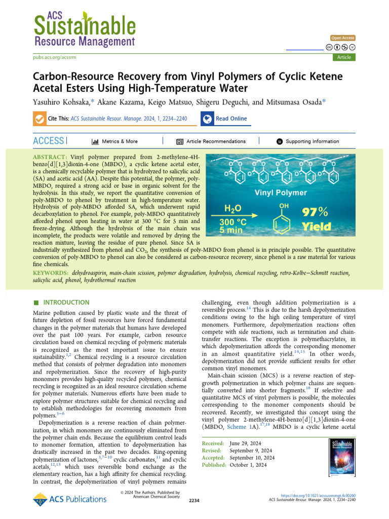 Carbon-Resource Recovery From Vinyl Polymers of Cyclic Ketene Acetal ...