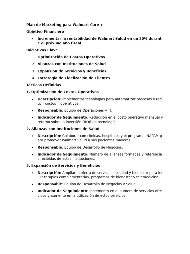 Plan de marketing walmart care | PDF | Marketing | Walmart