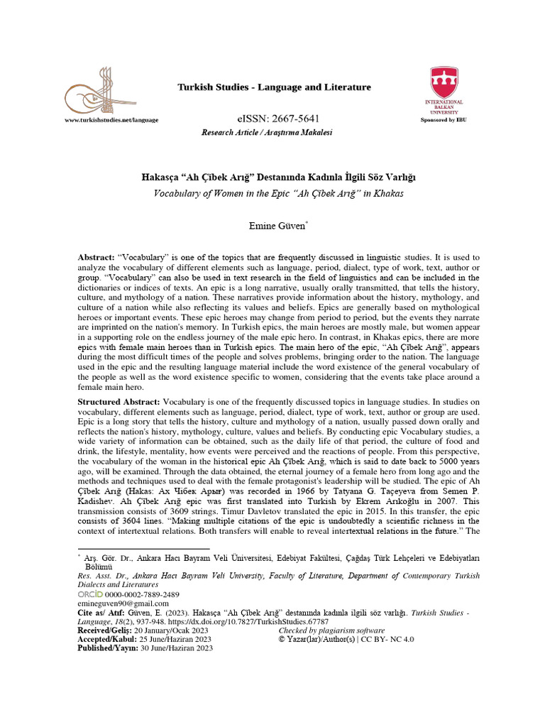 Hakasca Ah Cibek Arik Destaninda Kadinla | PDF | Vocabulary | Linguistics
