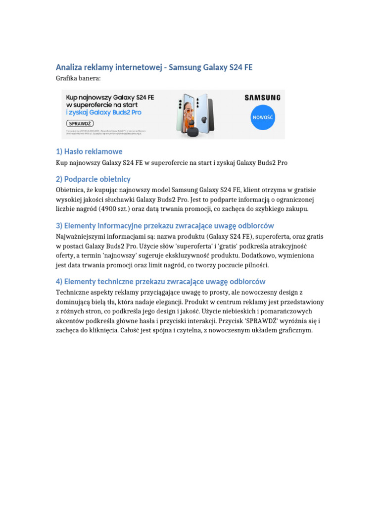 Samsung Galaxy S24 FE Ad Analysis | PDF