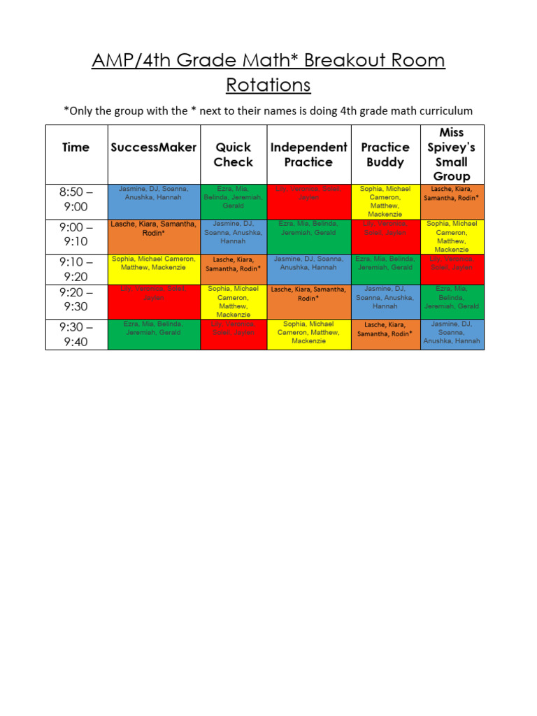 4th Grade Math Breakout Schedule | PDF