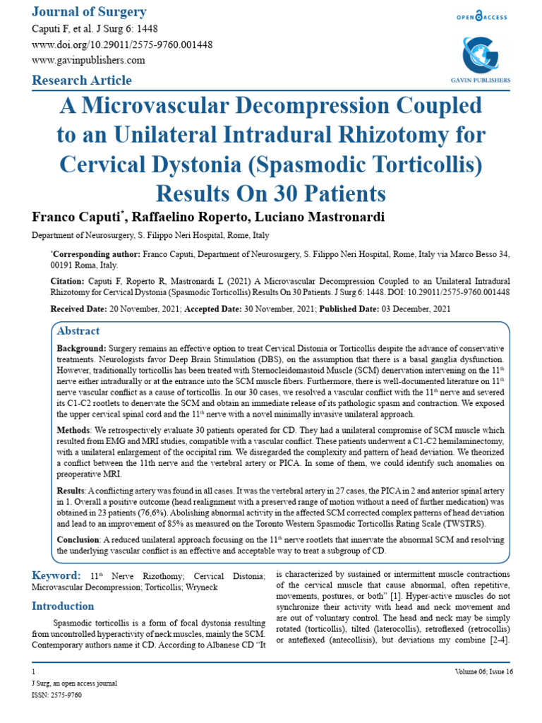 A Microvascular Decompression Coupled To An Unilateral Intradural ...