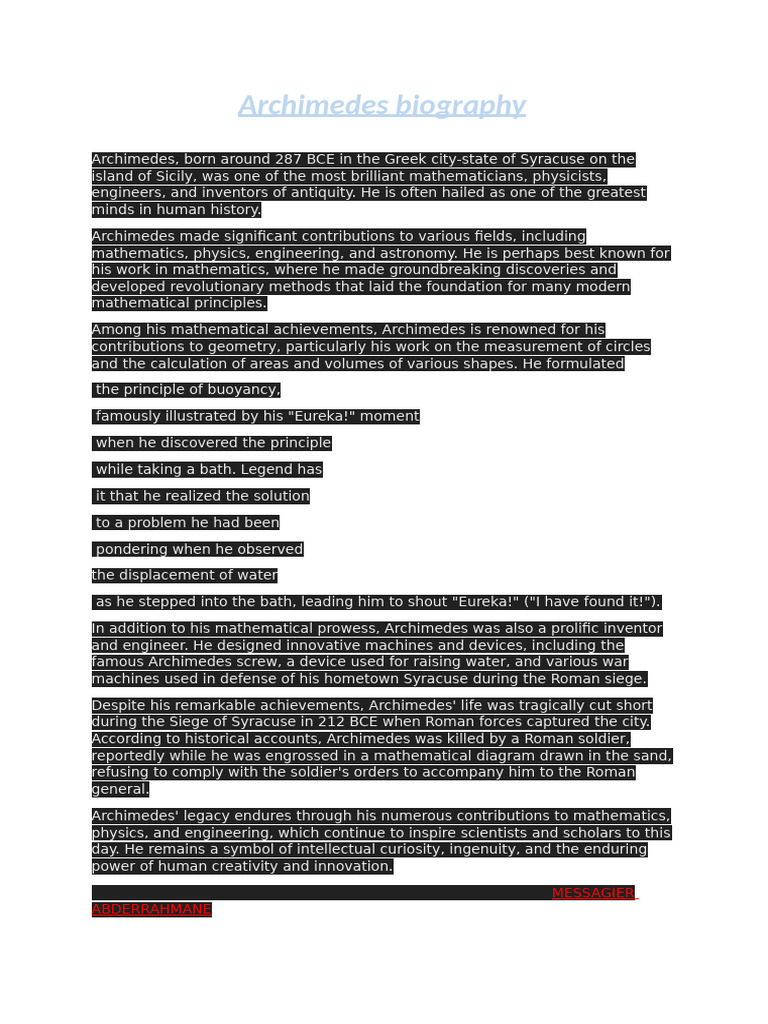 Archimedes Biography | PDF