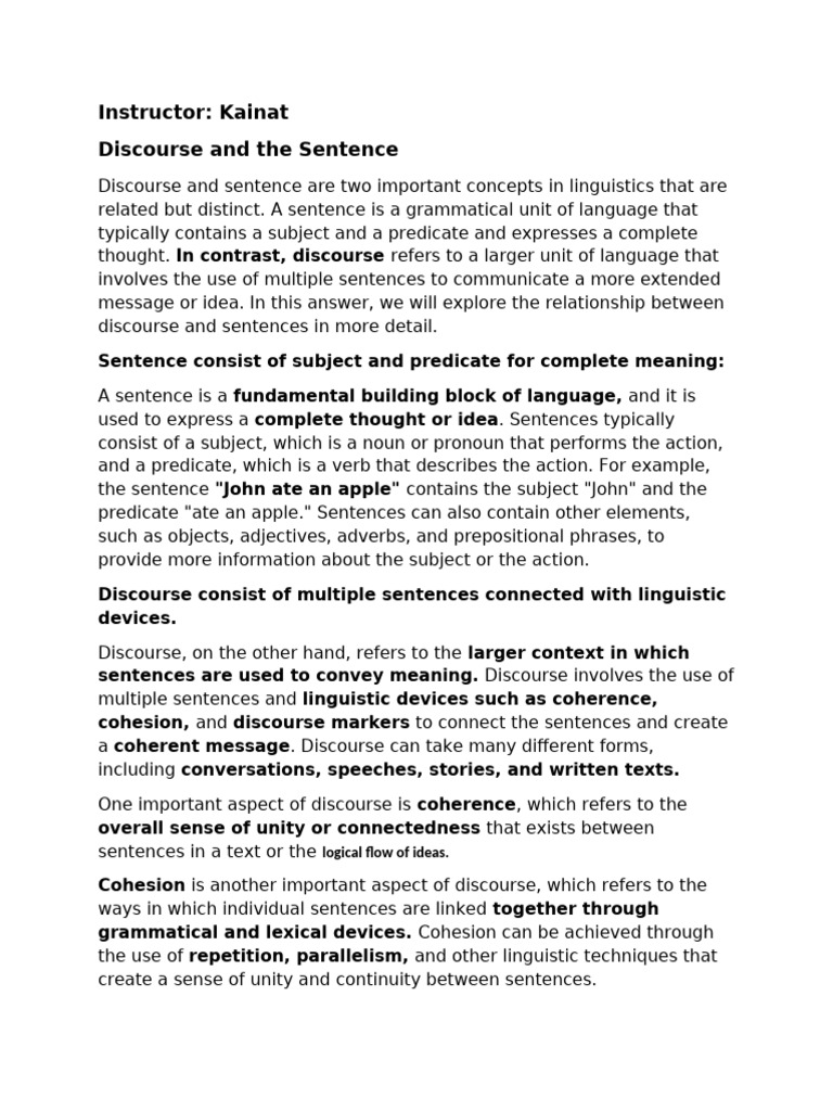 sentence and discourse | PDF | Predicate (Grammar) | Grammar