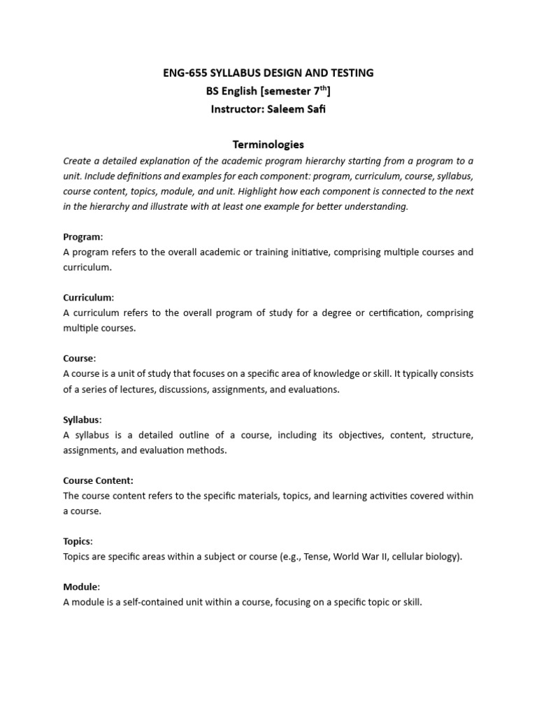 Terms in Syllabus Design | PDF | Educational Technology | Goal