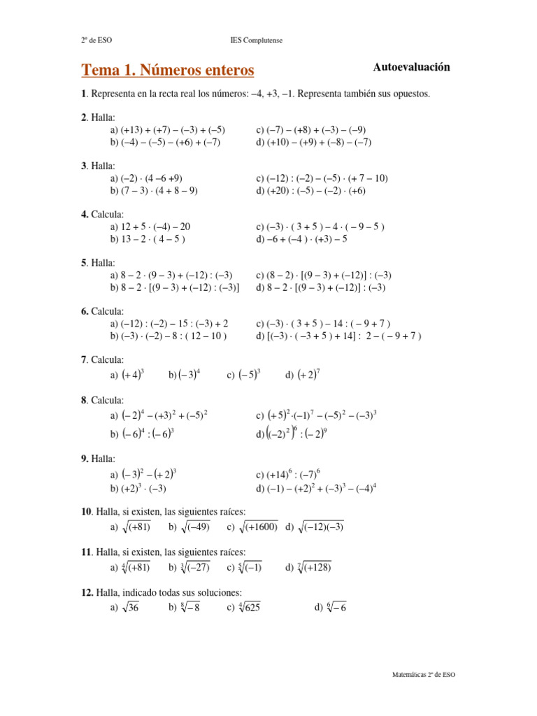 AUTOEVALUACION | PDF | Integer | Mathematics
