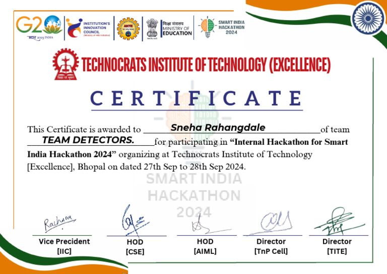 SIH Participate Certificate-12 | PDF