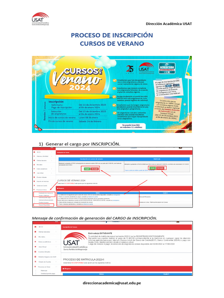 PROCESO DE INSCRIPCIN CURSOS DE VERANO | PDF