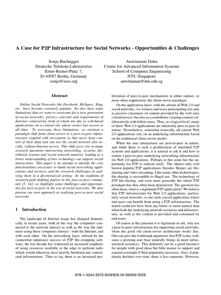 A Case For P2P Infrastructure For Social Networks - Opportunities Amp ...