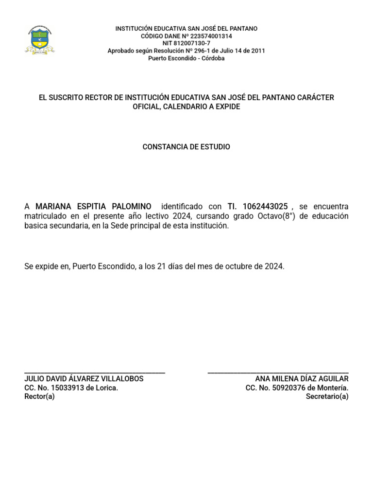 Constancia Espitia Palomino Mariana Pdf