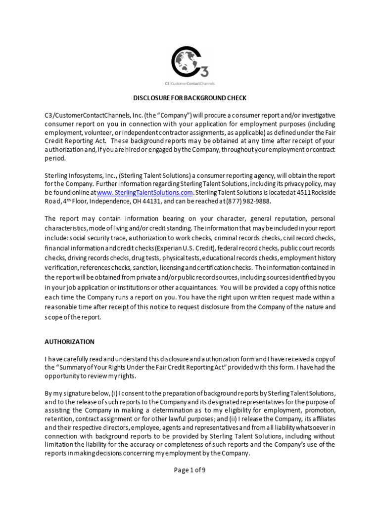 Talentwise Background Check Disclosure | PDF | Credit Bureau | Business