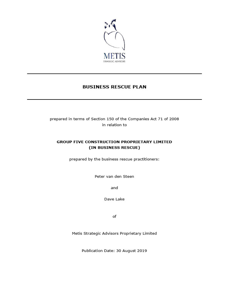 group-five-construction-pty-ltd-business-rescue-plan | PDF | Insolvency ...