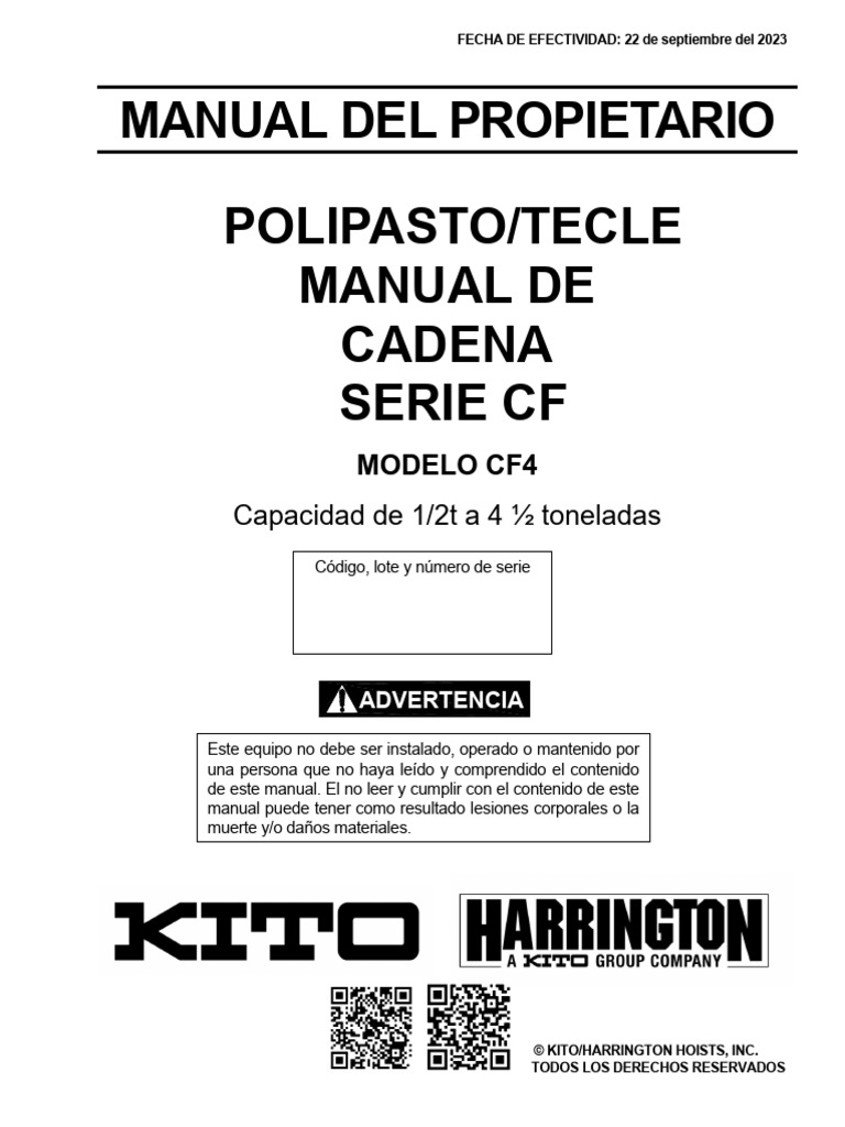 Manuel Tecle de Cadena Manual KITO | PDF | Engranaje