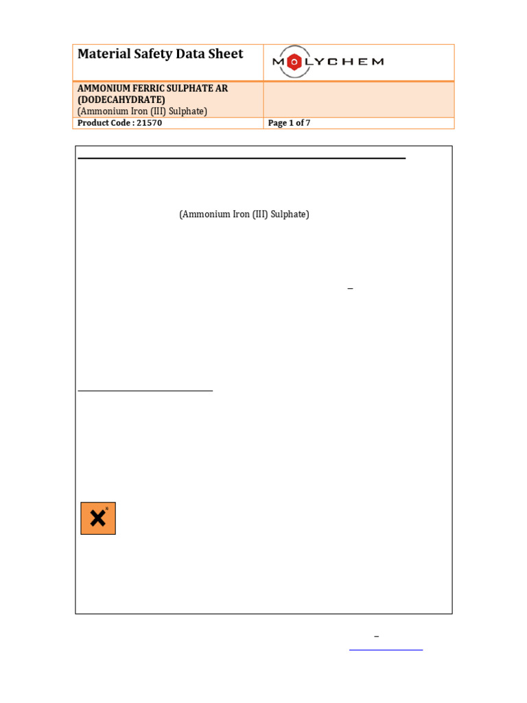 Material Safety Data Sheet: (Ammonium Iron (III) Sulphate) | PDF | Boiling | Occupational Safety ...