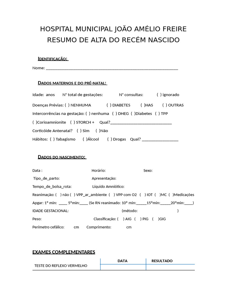 Resumo de Alta Do Recém Nascido 2 | PDF