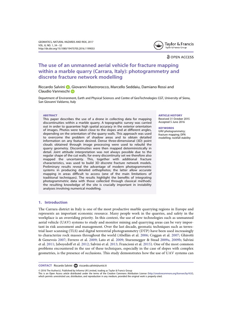 The Use Of An Unmanned Aerial Vehicle For Fracture Mapping Within A Marble Quarry Carrara