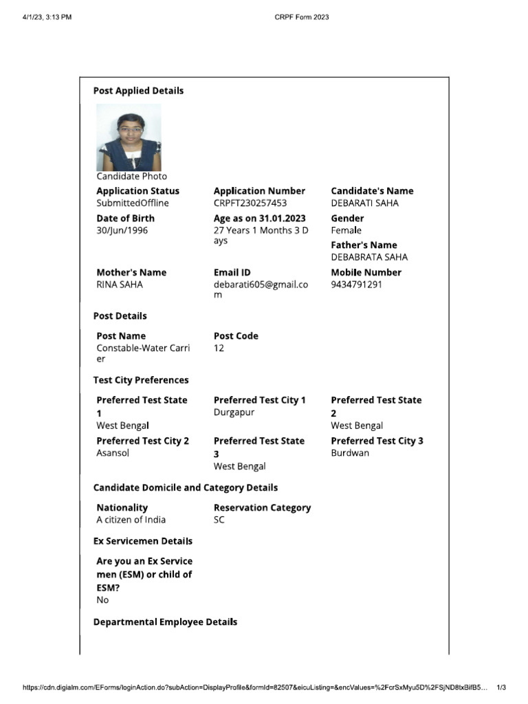 CRPF Application - Form | PDF