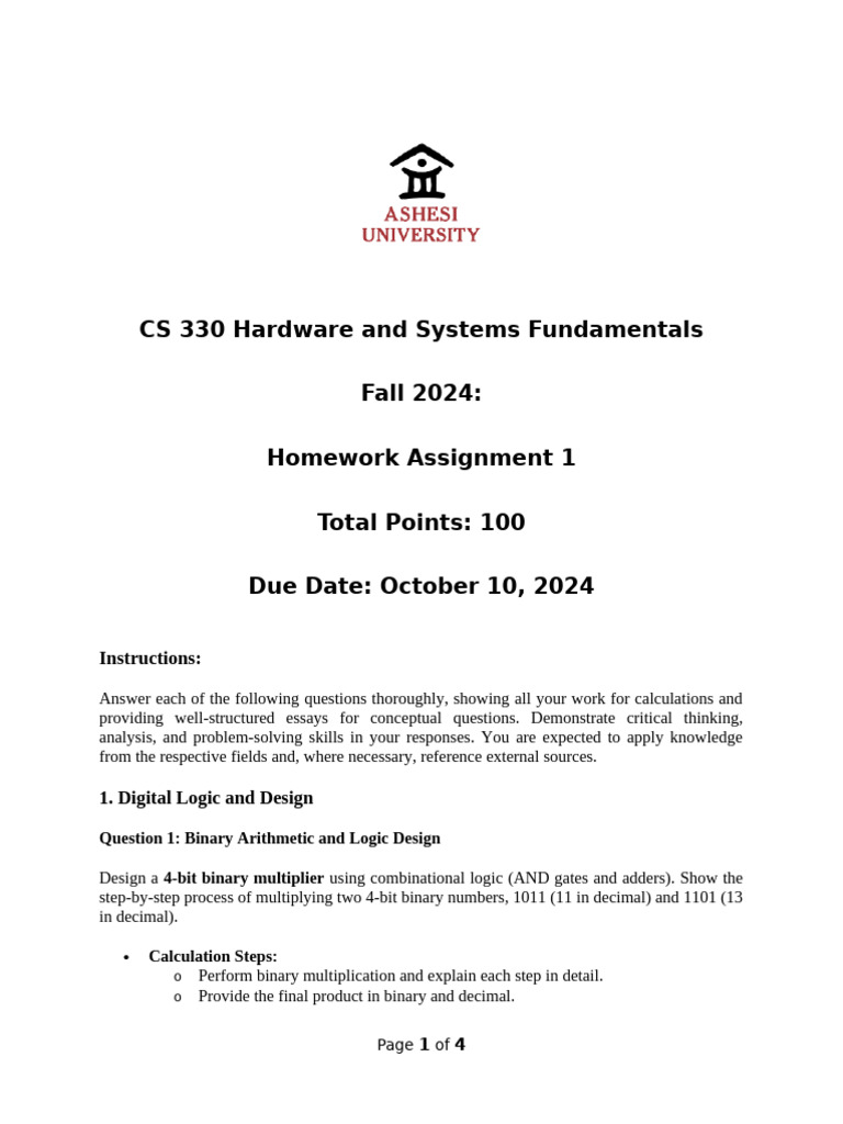 HSF Homework Assignment 1-v1 | PDF | Central Processing Unit | Digital Electronics