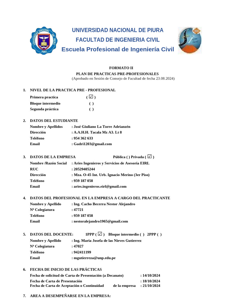 Formato Ii. Plan de Practicas PP | PDF | Ingeniería