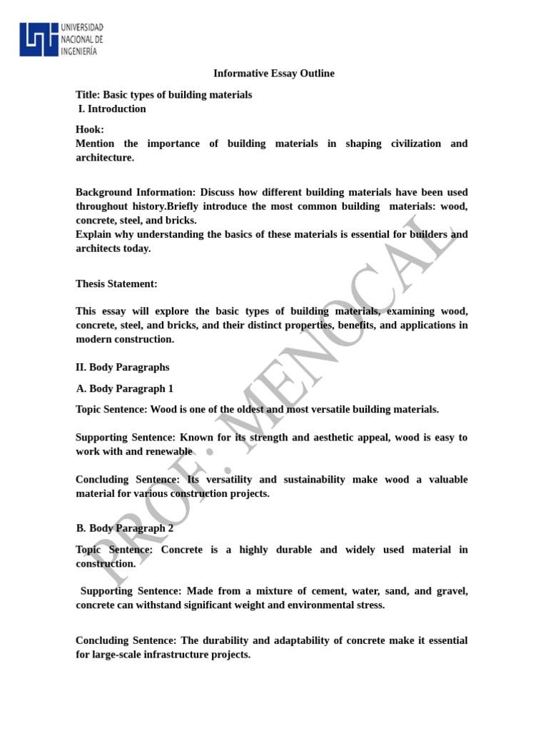 Informative Essay Outline - PDF - MTTT | PDF | Building Materials ...