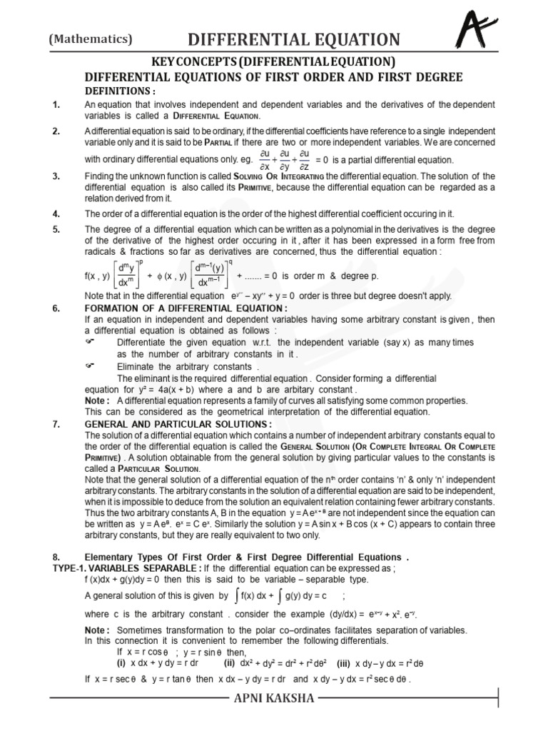 Sheet - 01 - Differential Equation | PDF | Equations | Differential ...