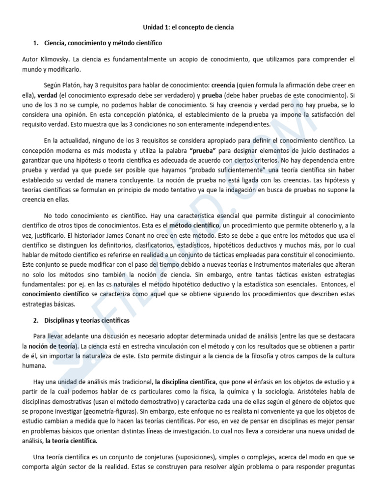 U1 EL Concepto de Ciencia | PDF | Verdad | Conocimiento