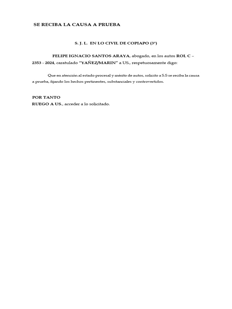 Escrito Se Reciba Causa A Prueba | PDF | Política | Viajes y turismo