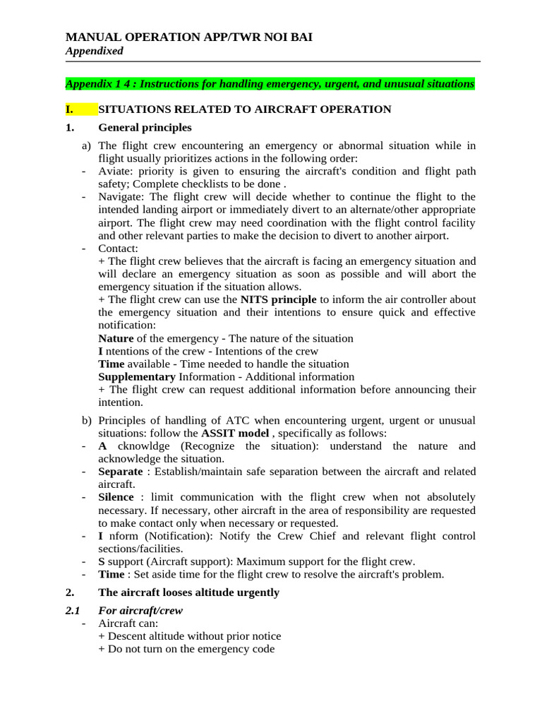 Emergency Procedures for Aircraft Operations | PDF | Air Traffic ...