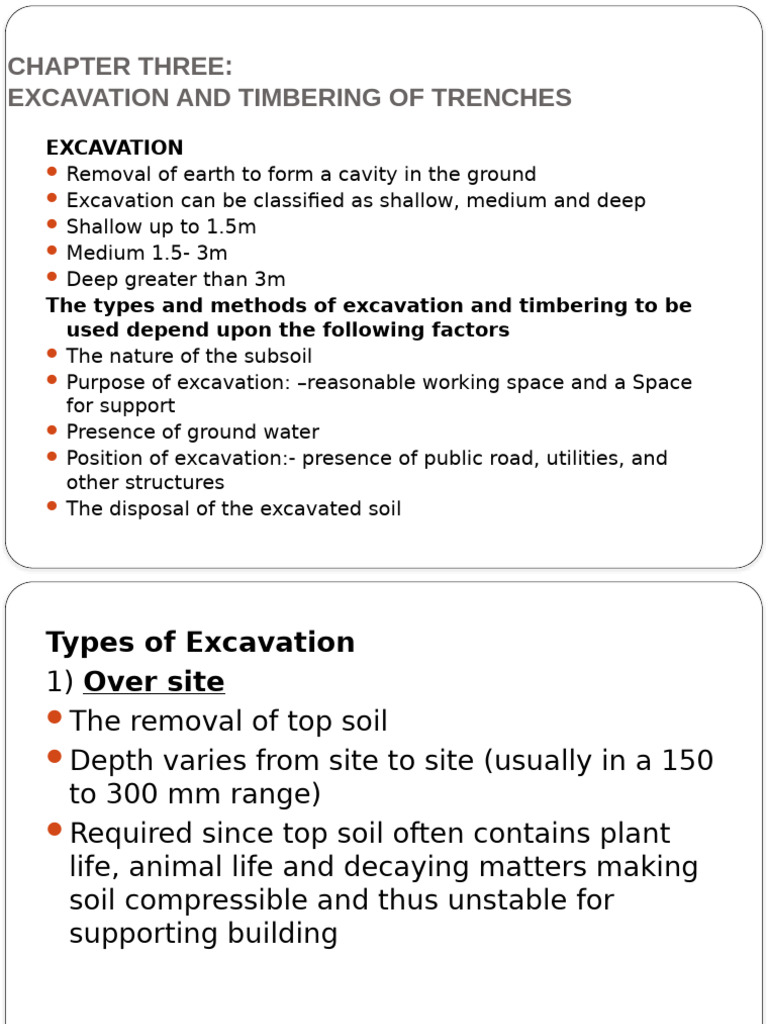 Excavation and Timbering Techniques | PDF | Soil | Trench