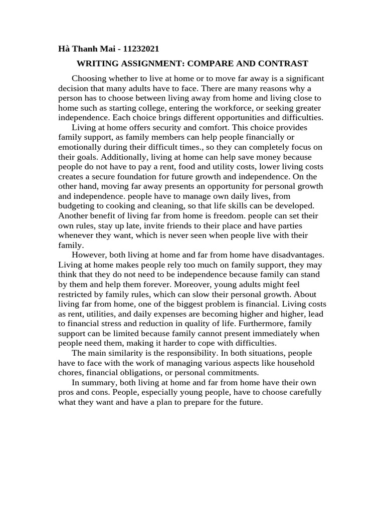 Compare and Contrast WRITING ASSIGNMENT | PDF