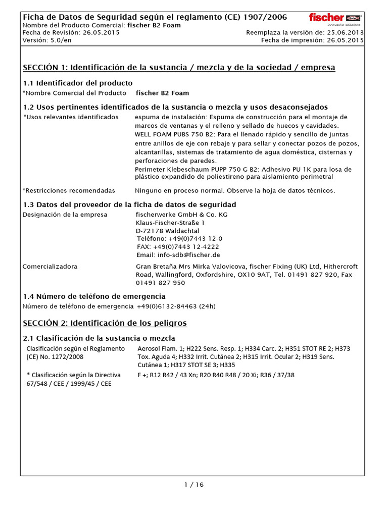 Fischer Espuma Manual B3 PU 1-500 PU 1-750 - ES | PDF | Alergia | Química