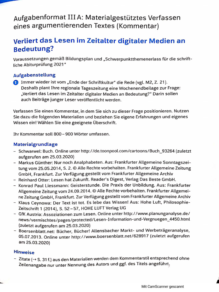 Muster Mgs Kommentar Lesen Im Zeitalter Digitaler Medien | PDF