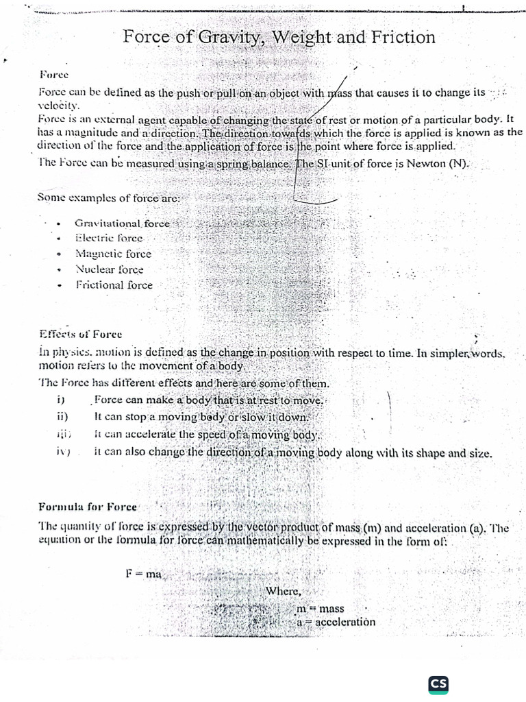 Force, Gravity, Weight & Friction | PDF