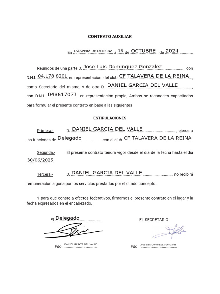 Modelo Contrato de Auxiliar F | PDF