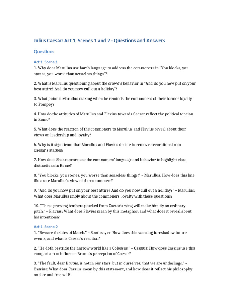 Julius_Caesar_Act_1_Questions_and_Answers | PDF | Julius Caesar