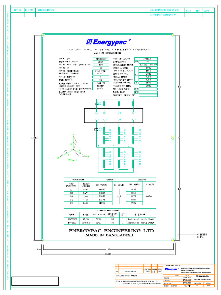 PGCB Earthing XFR 500 KVA Nameplate | PDF | Technology & Engineering