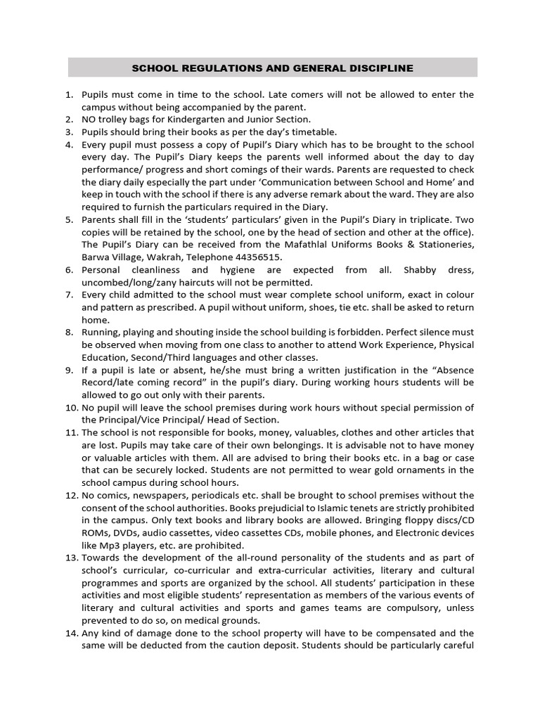 School Rules General Discipline | PDF | Infection | Compact Disc
