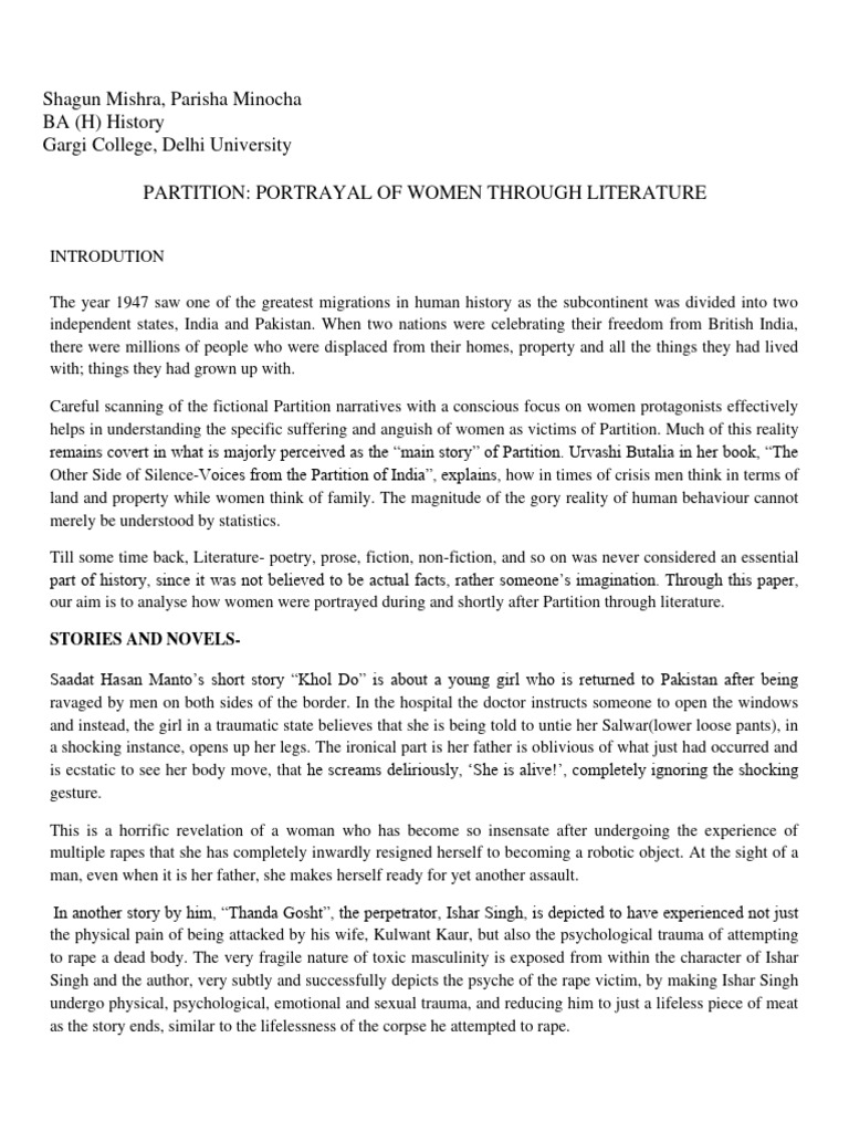 Women's Trauma in Partition Literature | PDF | Social Science | General ...
