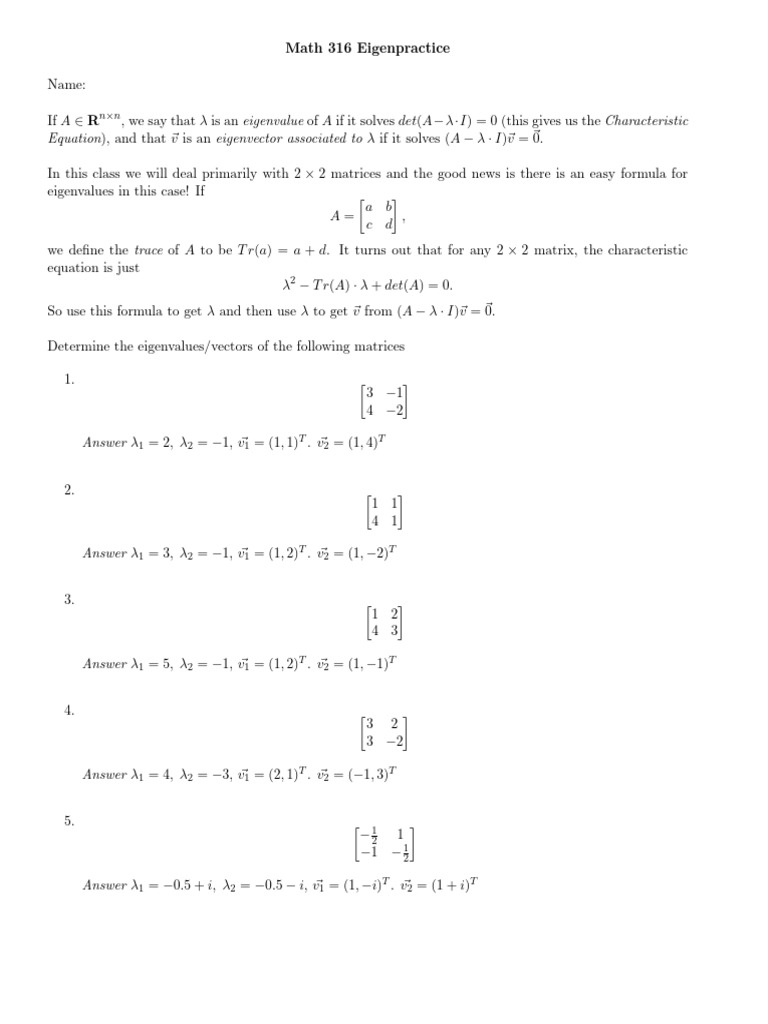 math 316 Eigenpractice-1 | PDF