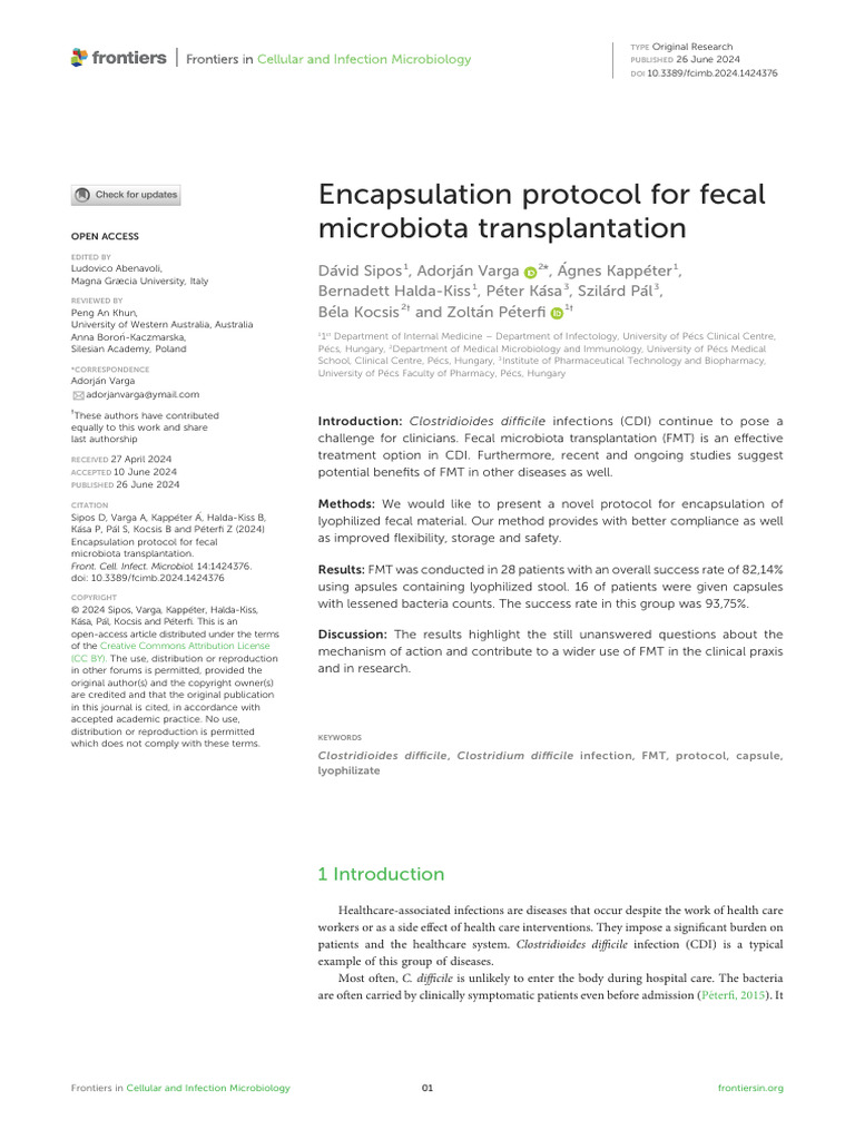 Encapsulation Protocol For Fecal Microbiota Transplantation | PDF | Medicine | Microbiology