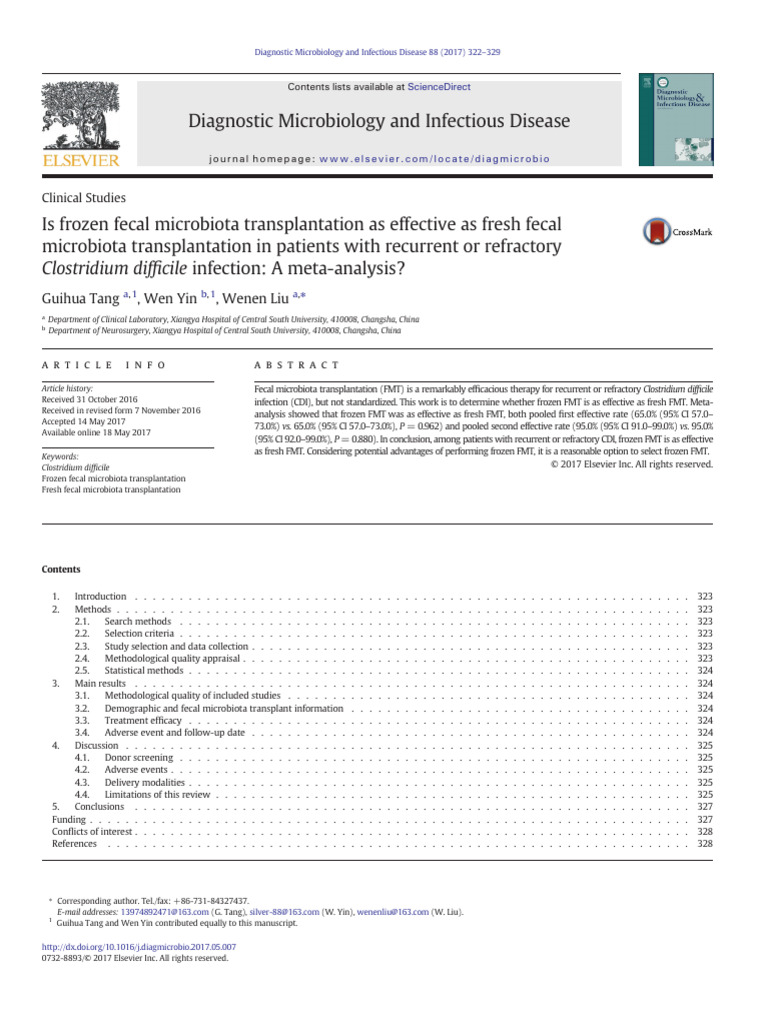 Is Frozen Fecal Microbiota Transplantation As Effective As Fresh Fecal ...